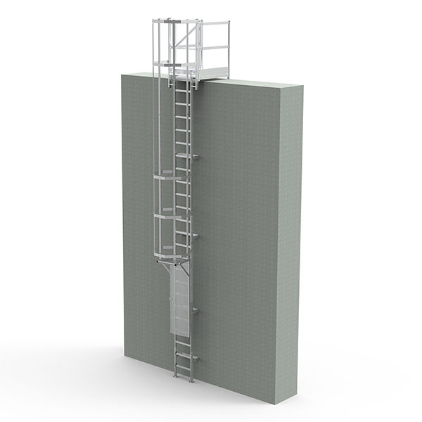 Echelle crinoline avec palier frontal et porte de fermeture