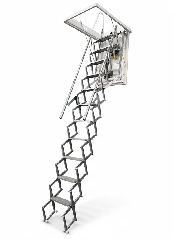 Echelle escamotable électrique grise, accès combles