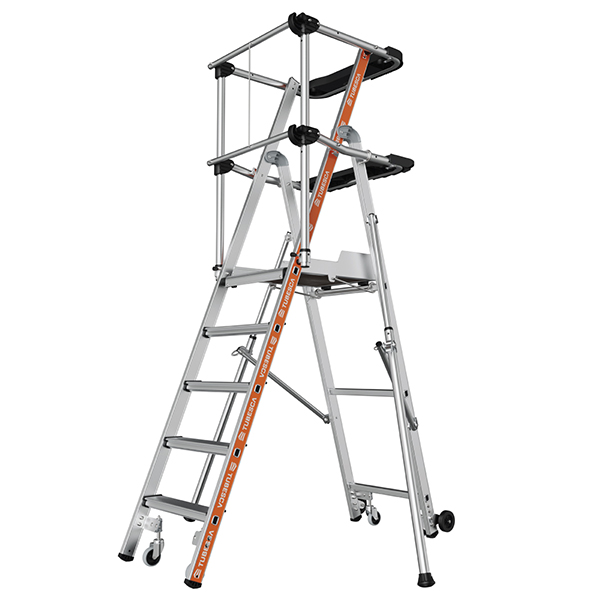 Escabeau PIRL pliant et roulant avec garde-corps lisses