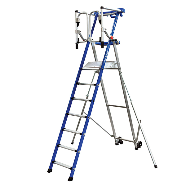 Escabeau PIRL aluminium - Garde-corps avec portillon saloon