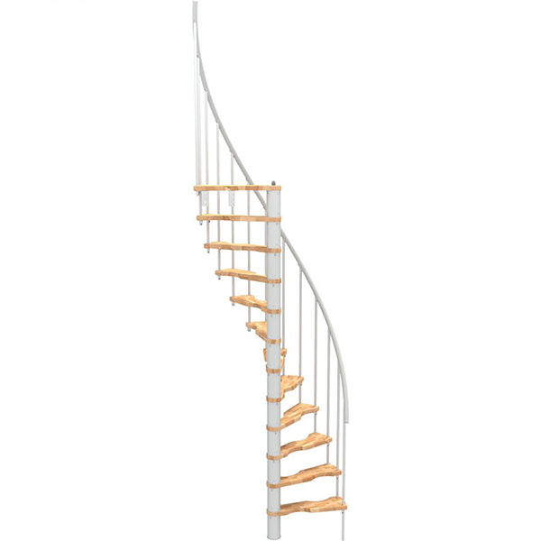 Escalier semihélicoïdal blanc & hêtre – formule compacte élégante