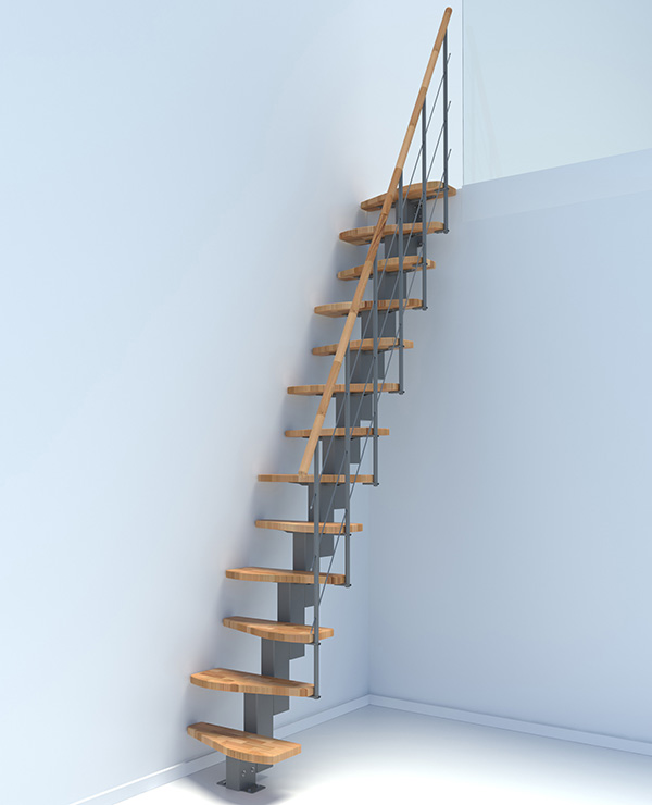 Escalier droit en bois et acier pour les espaces réduits