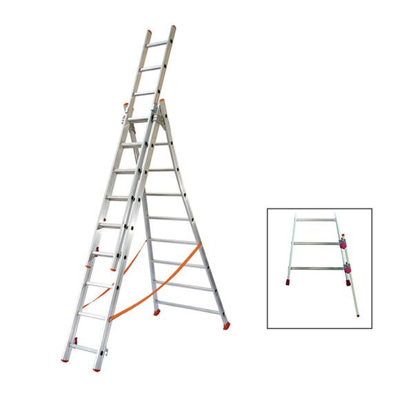 3-teilige umwandelbare Leiter aus Aluminium mit ausladender Basis